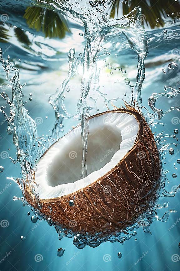 Coconut in a Splash of Water Underneath the Ocean Surface.Ai Generative ...
