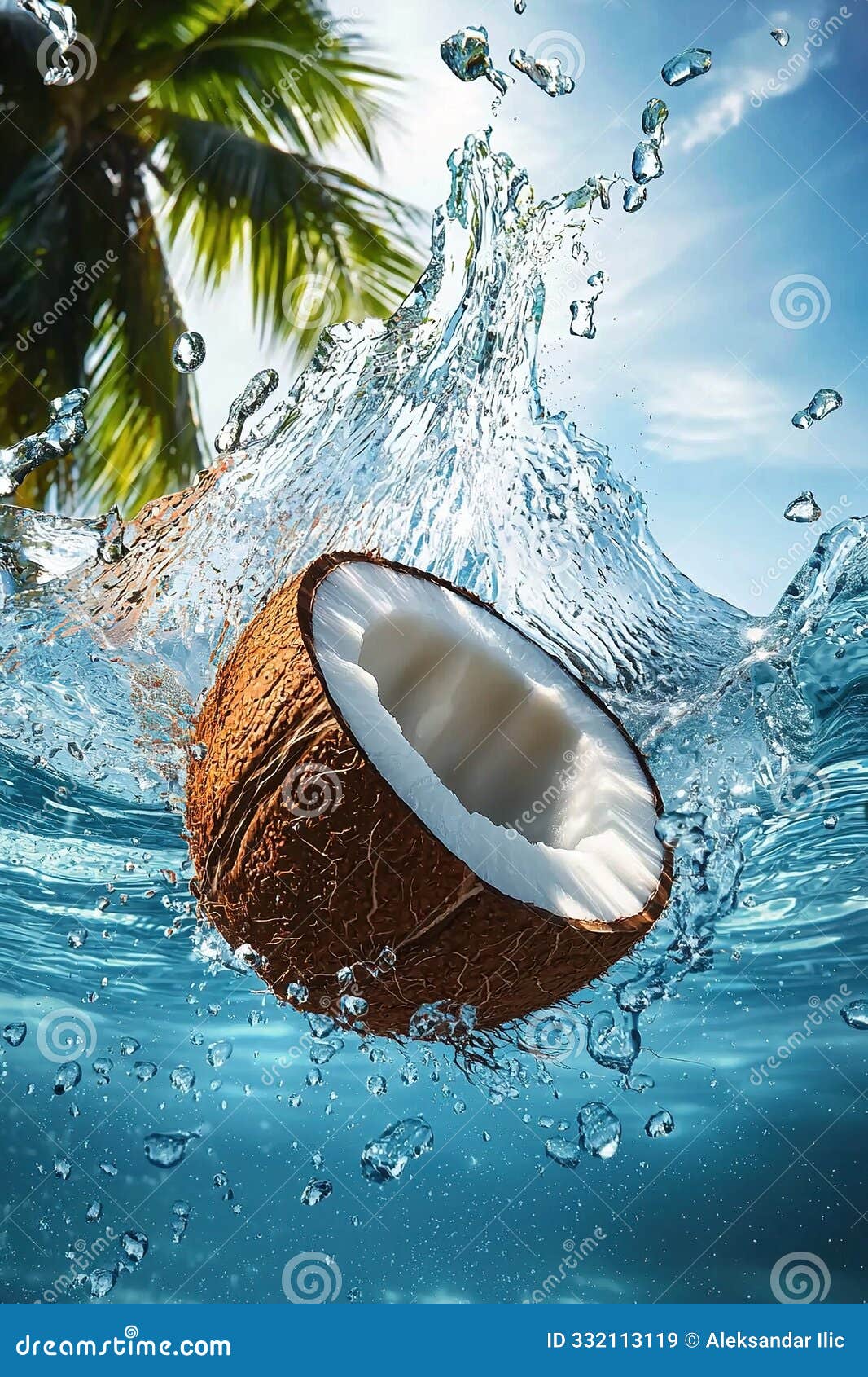Coconut in a Splash of Water Underneath the Ocean Surface.Ai Generative ...