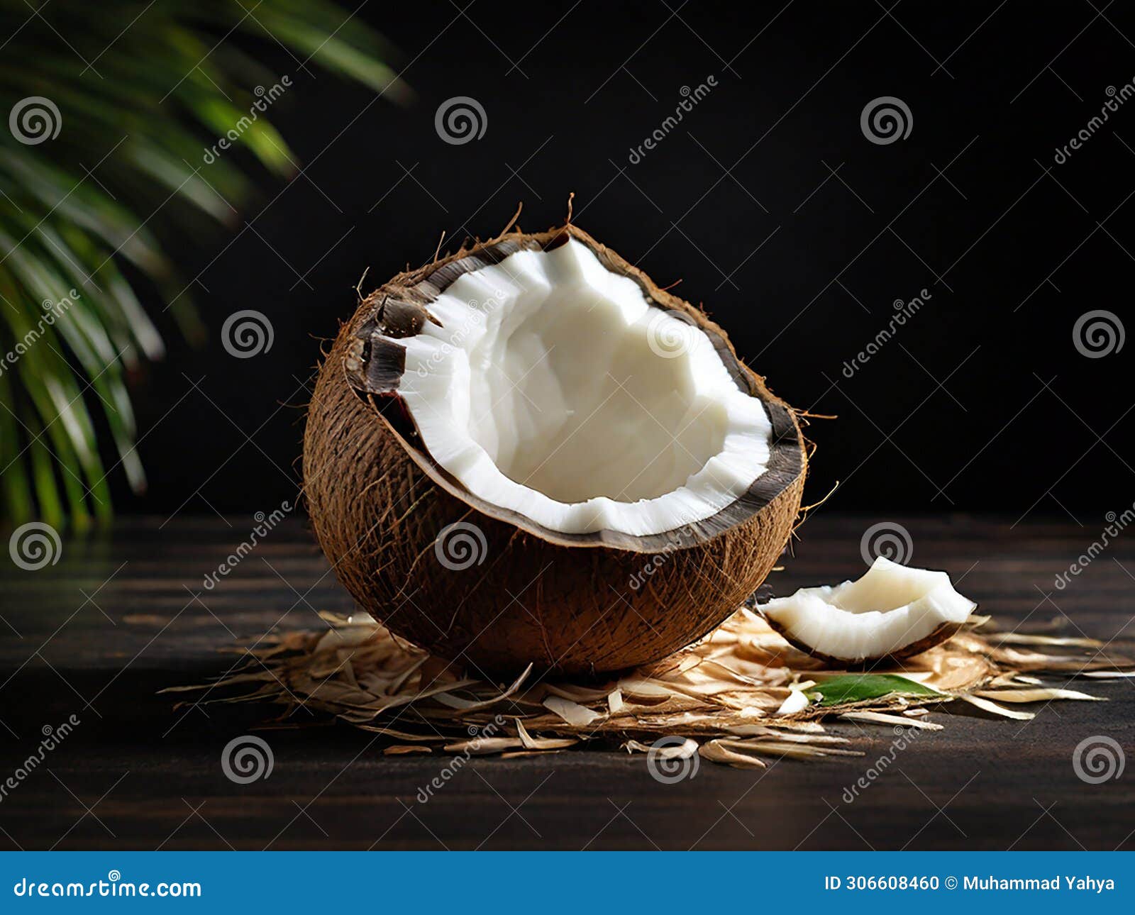 A Coconut is Split Open, Showing the Contents of the Fruit Stock ...
