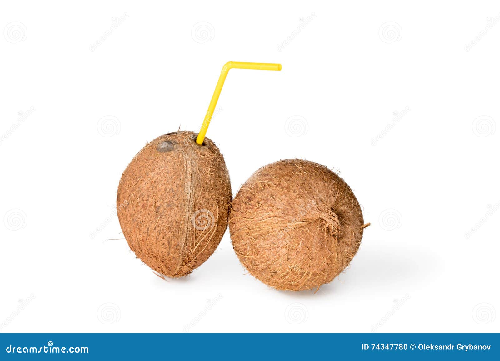 Coconut with a straw stock photo. Image of nature, round - 74347780