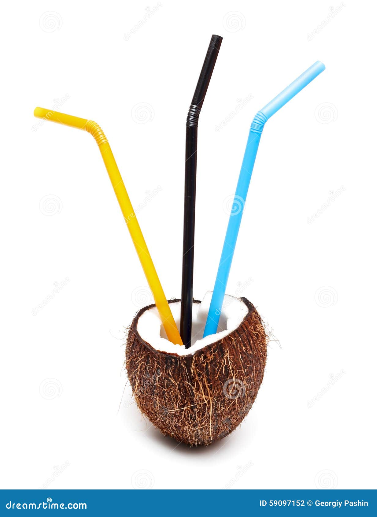 Coconut with straws stock photo. Image of black, coco - 59097152