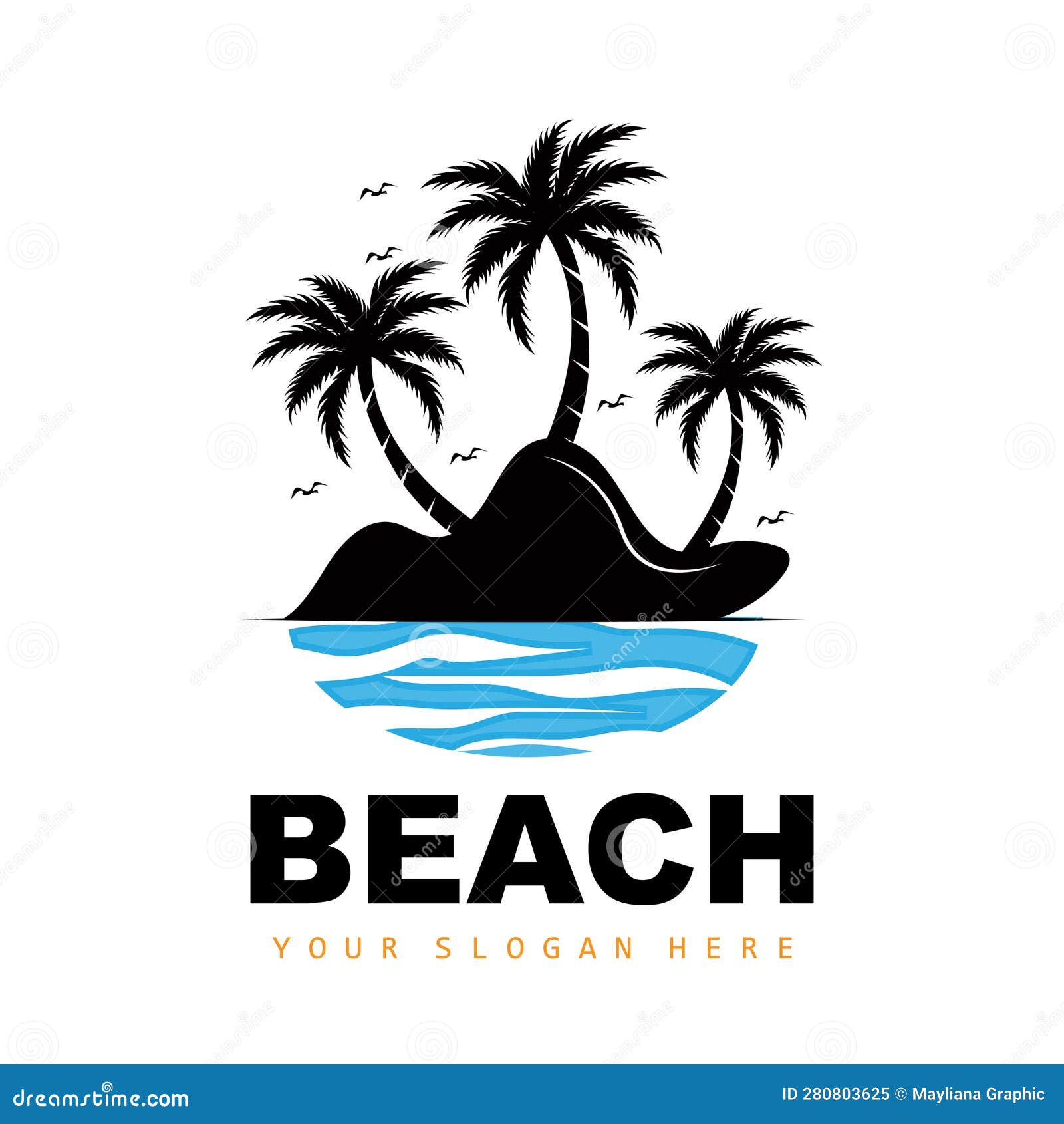 Coconut Tree and Beach Logo, Ocean Nature Landscape Design, Beach Icon ...