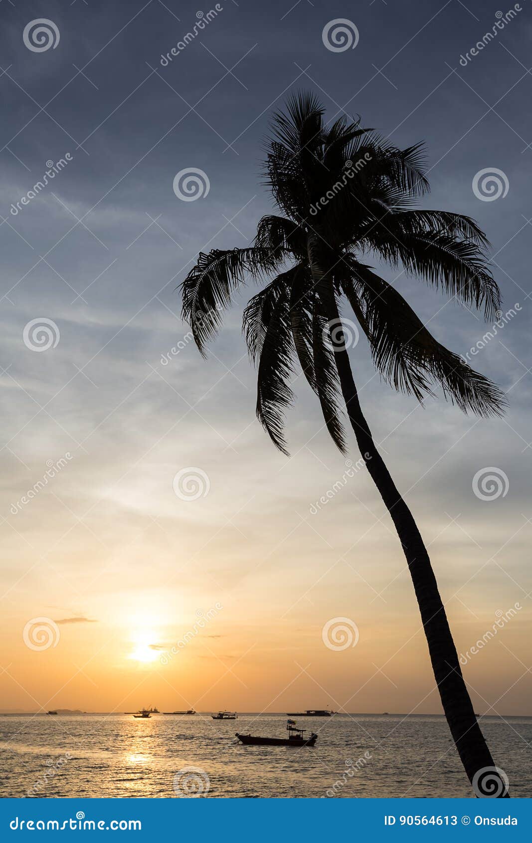 Coconut Tree on the Beach at Sunset Stock Image - Image of ship, sunset ...