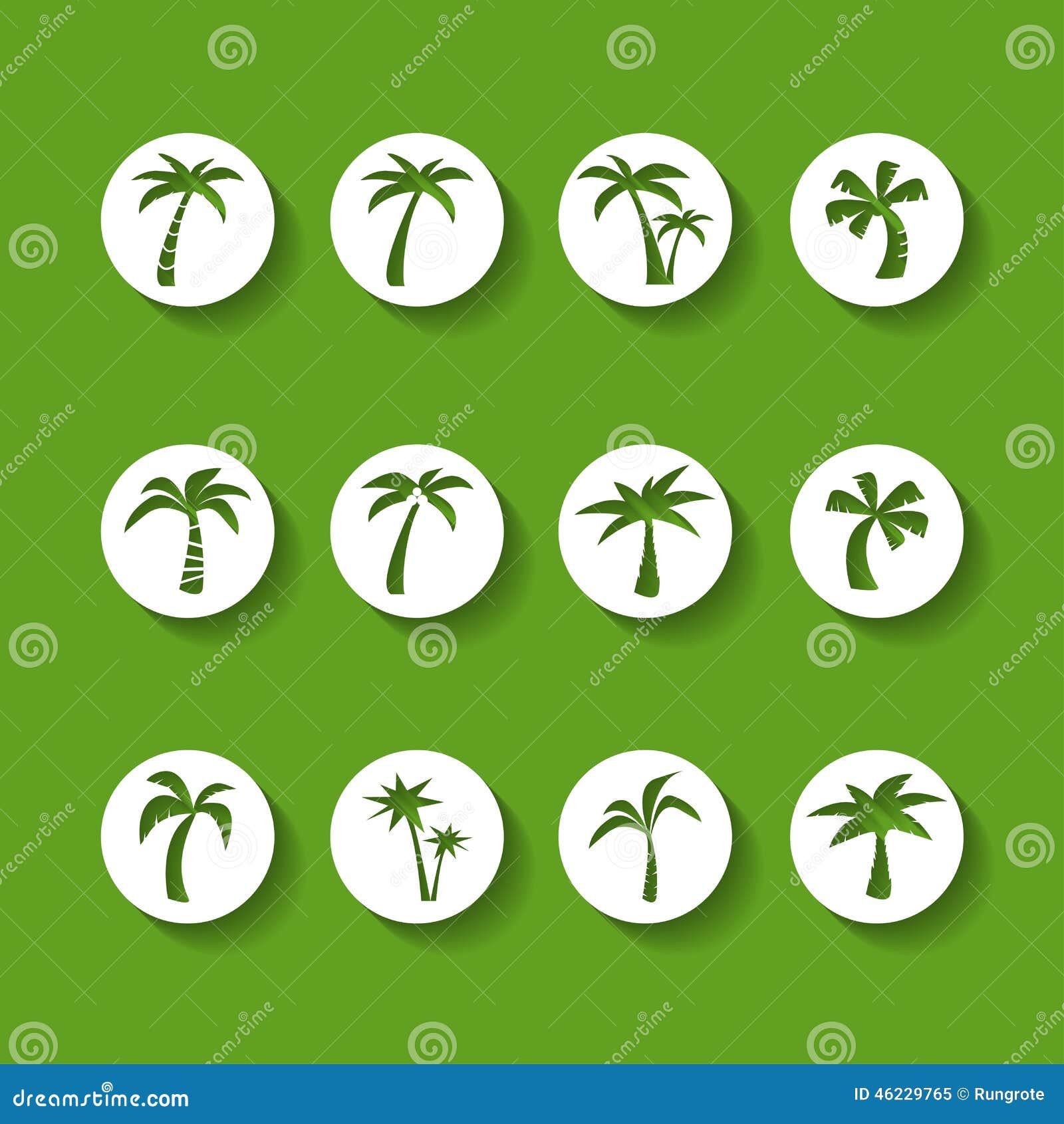 Coconut Tree Circle Icon Set, Sticker Version, Vector Eps10 Stock ...