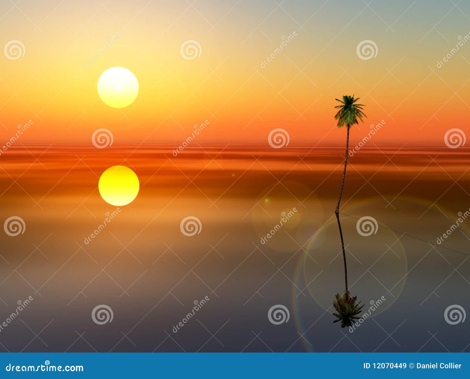 Coconut tree sunset sea stock illustration. Illustration of lagoon ...