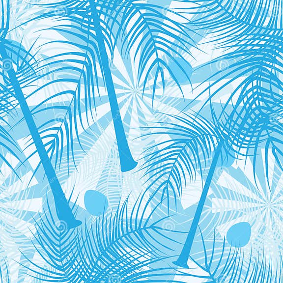 Coconut Trees Blue Color Seamless Pattern Stock Vector - Illustration ...