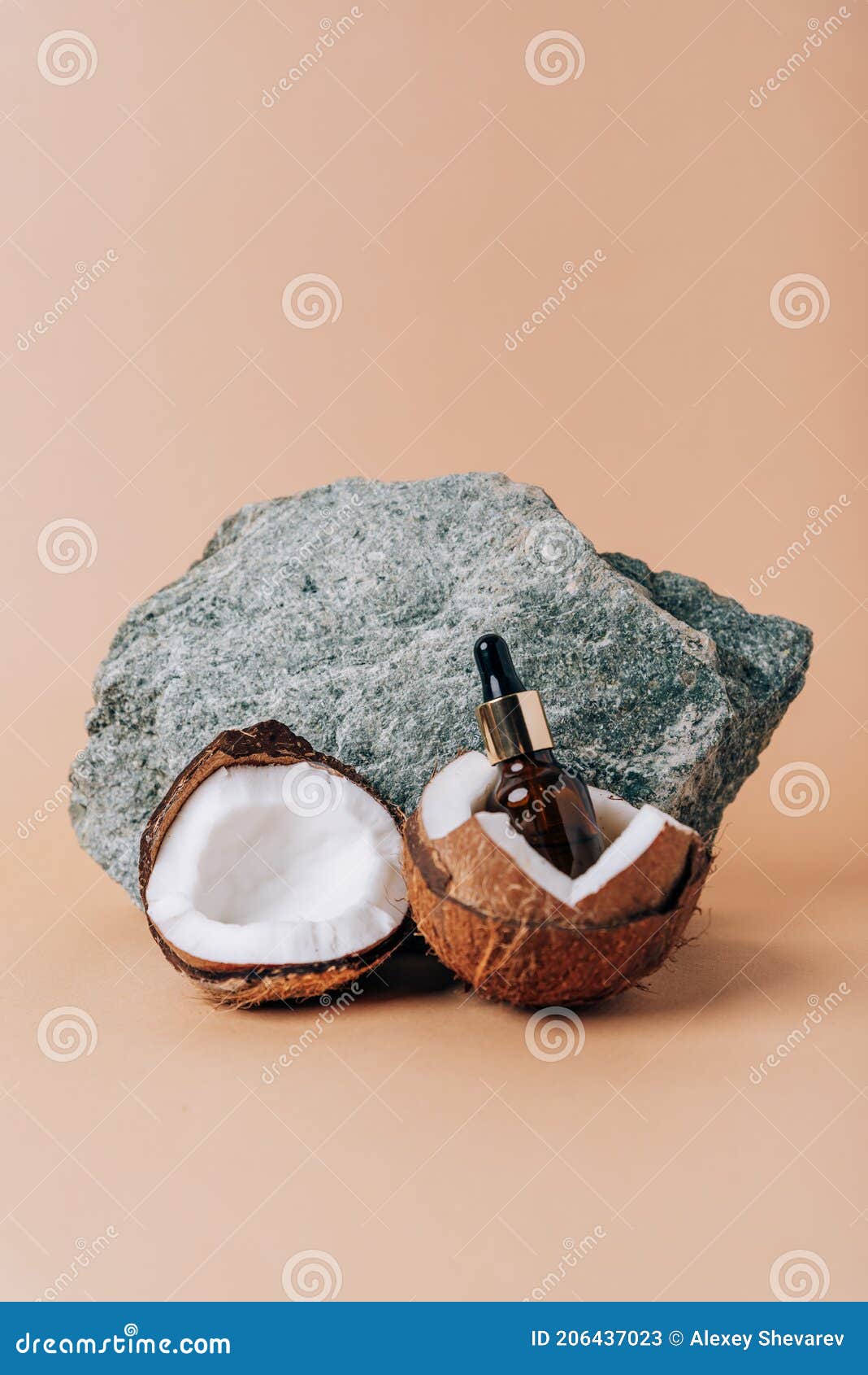 Coconut and a Tube of Cosmetics on a Stone Background Stock Image ...