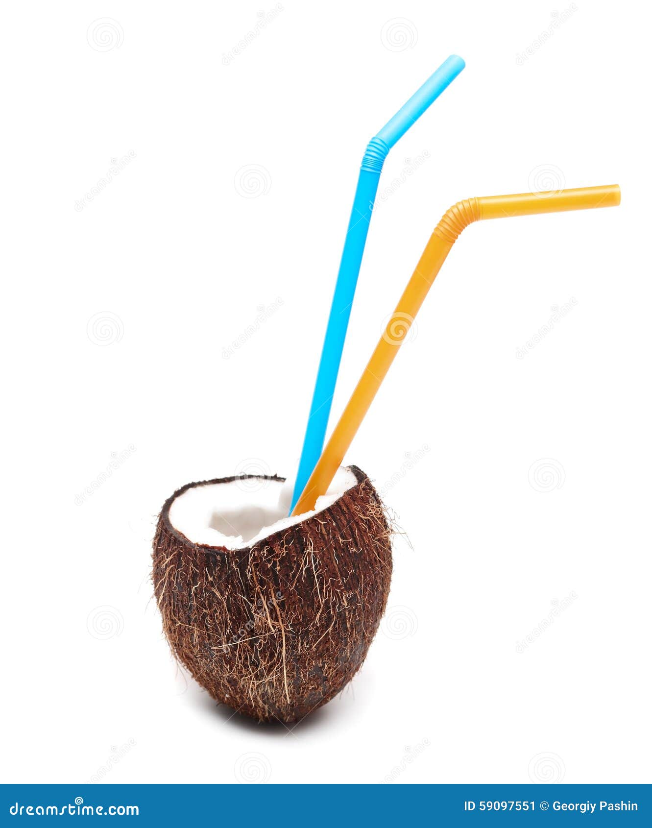 Coconut with two straws stock image. Image of colada - 59097551