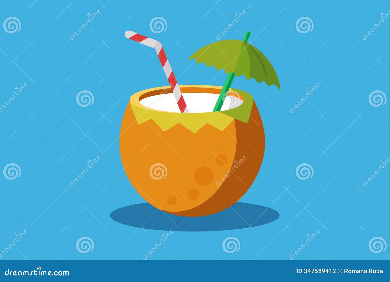 Coconut Water Simple Flat Vector Illustration on Soft Blue Background Stock Illustration ...