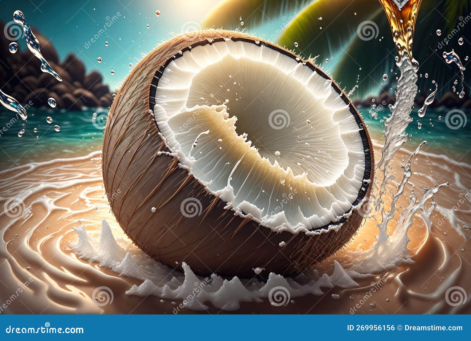 Coconut in Water Splash Realistic by AI Generated Stock Illustration ...