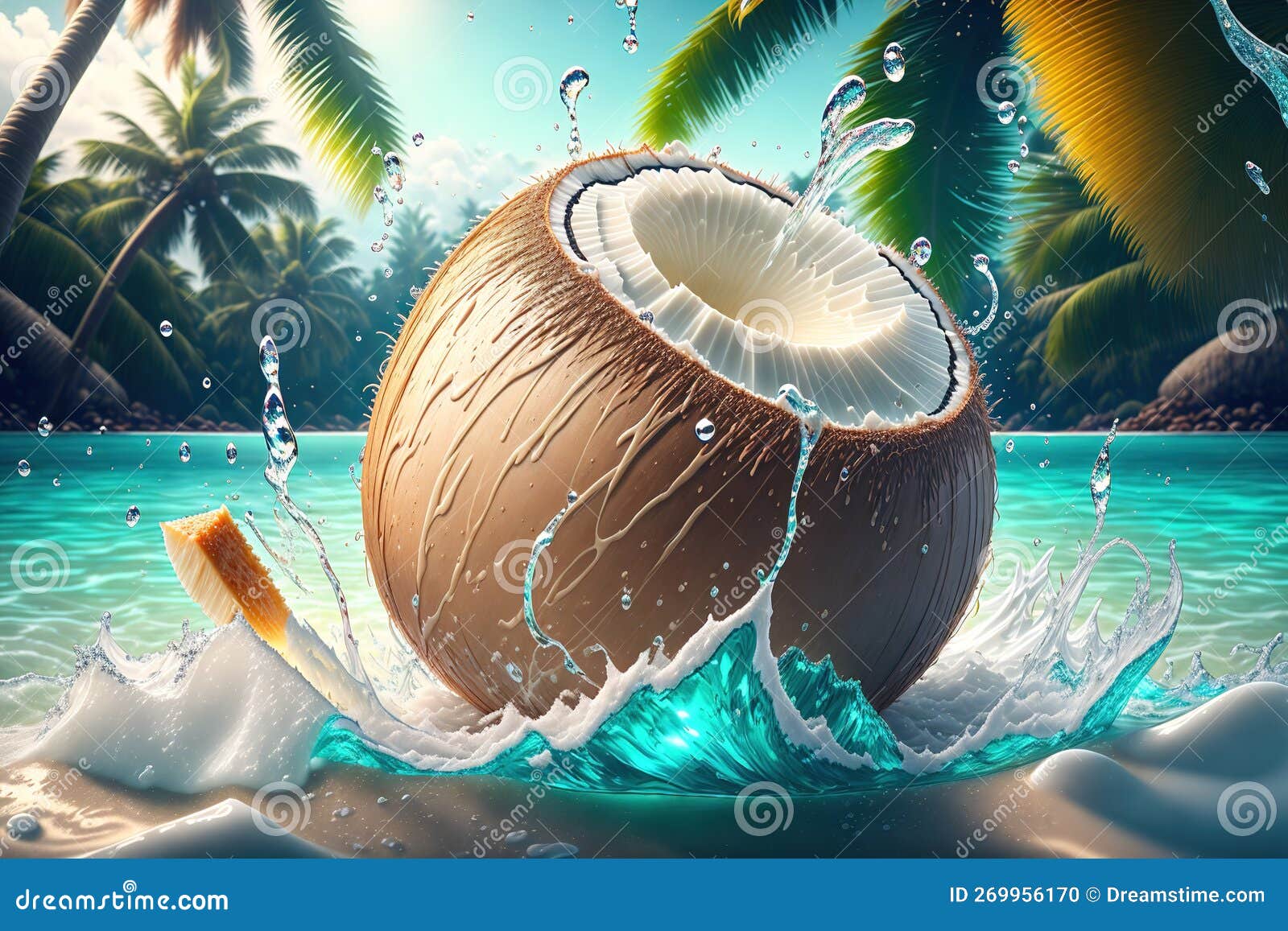 Coconut in Water Splash Realistic by AI Generated Stock Illustration ...
