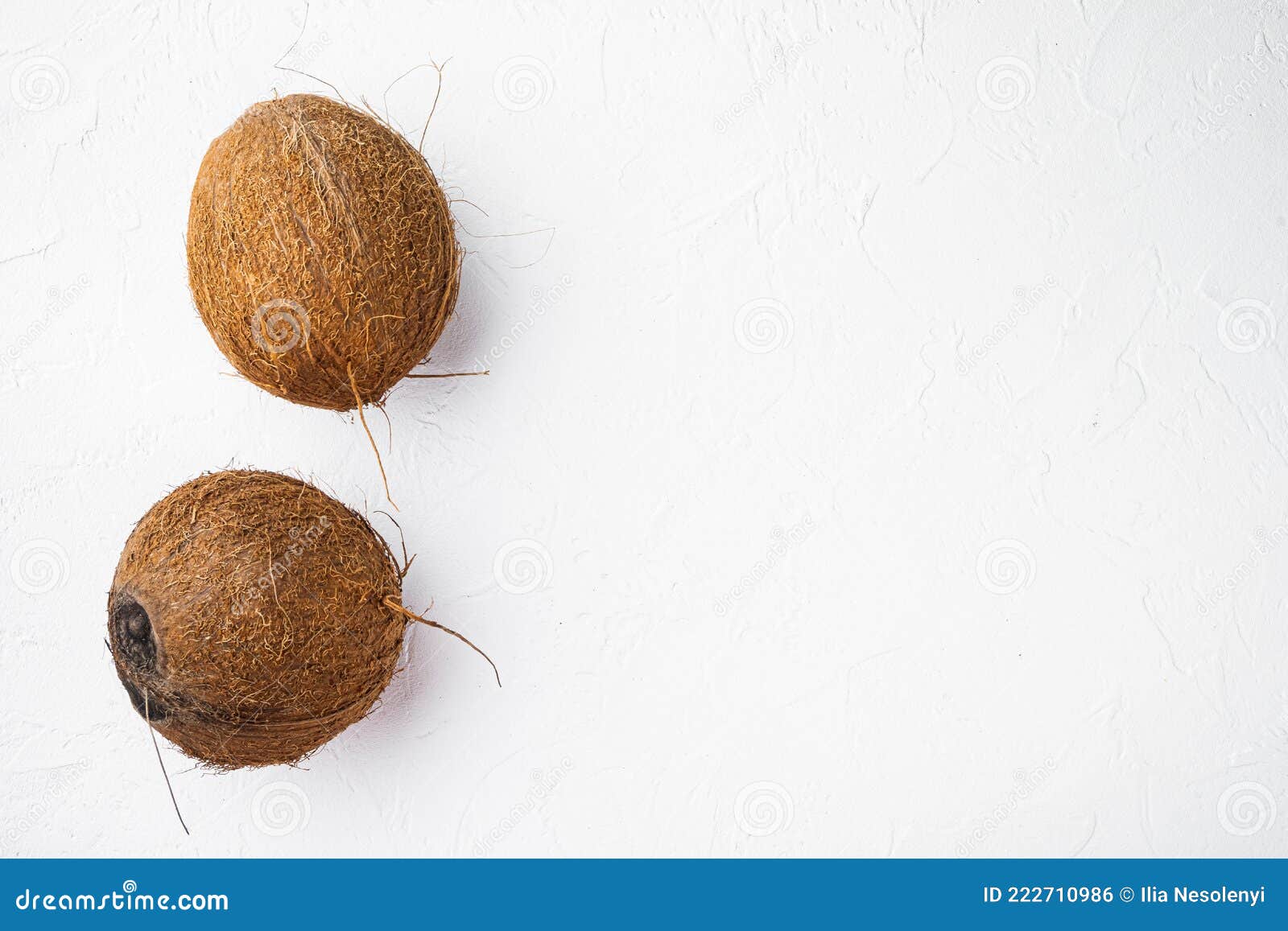 Coconut Whole, on White Stone Table Background, Top View Flat Lay, with ...