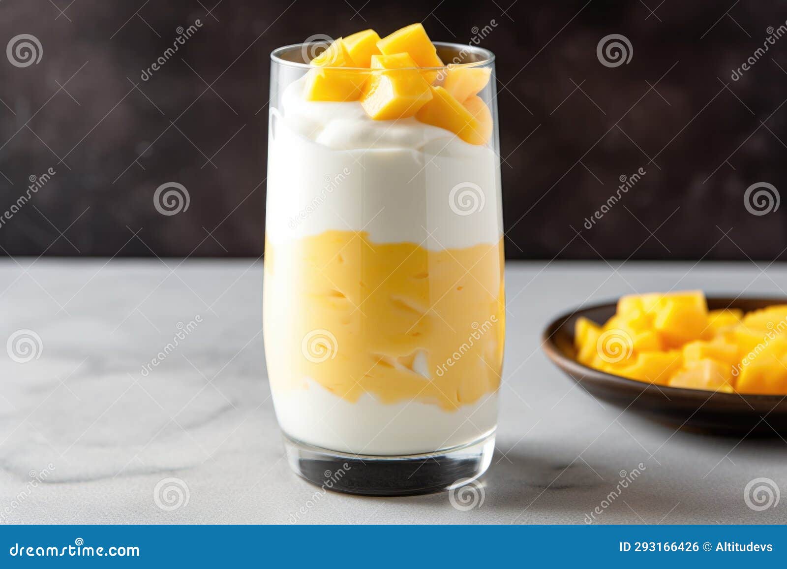 Coconut Yogurt Mixed with Diced Mango in a Tall Glass Stock Photo ...