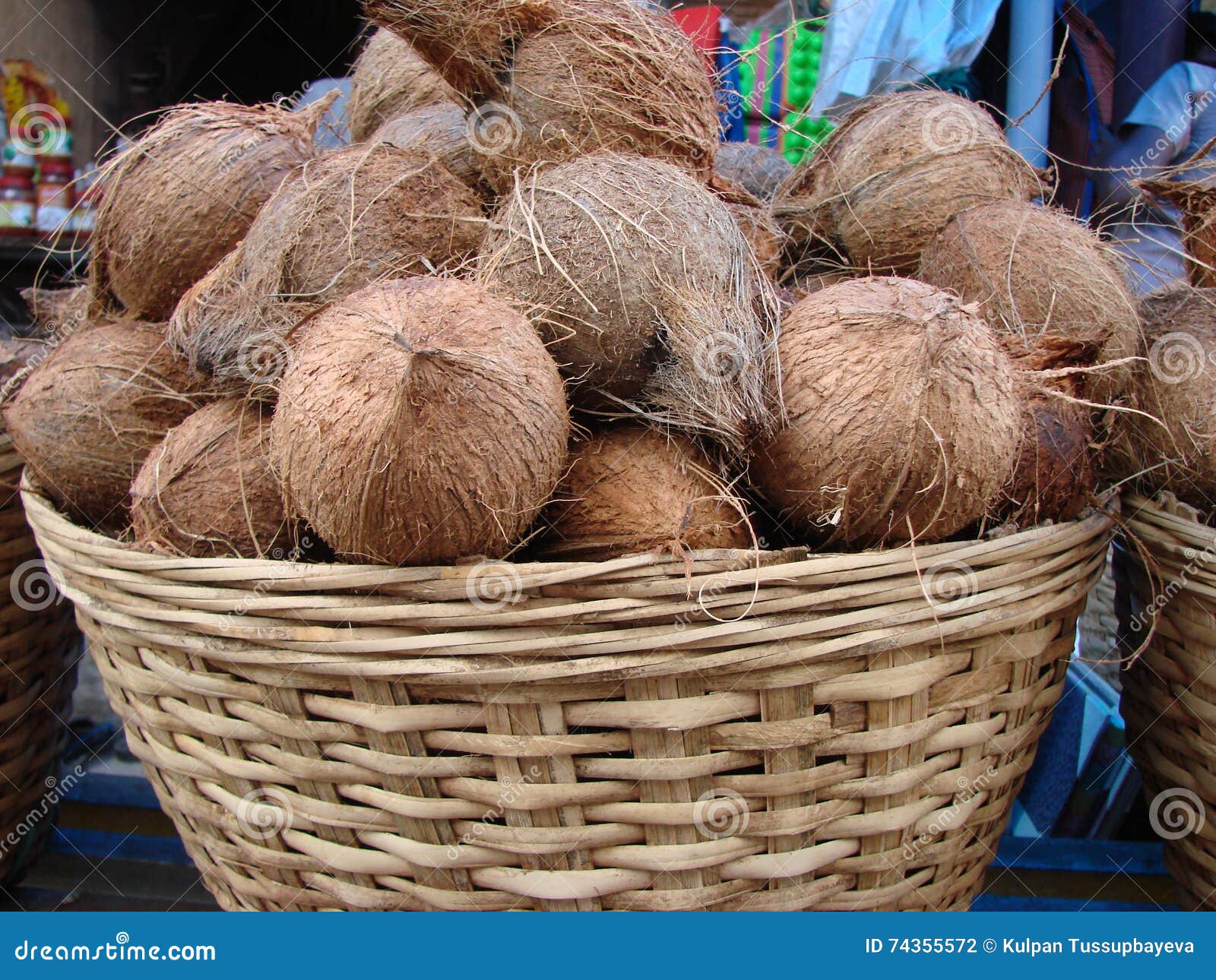 Coconuts in the basket stock photo. Image of nutrition - 74355572
