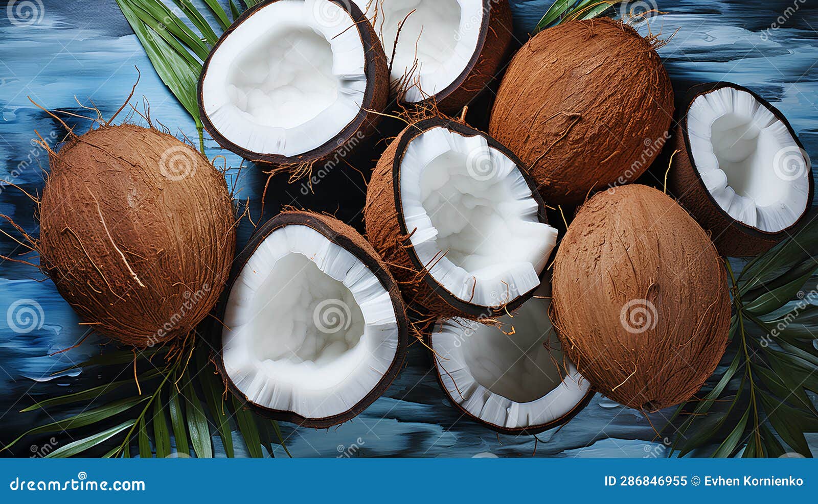 Coconuts on Blue Background Stock Illustration - Illustration of food ...