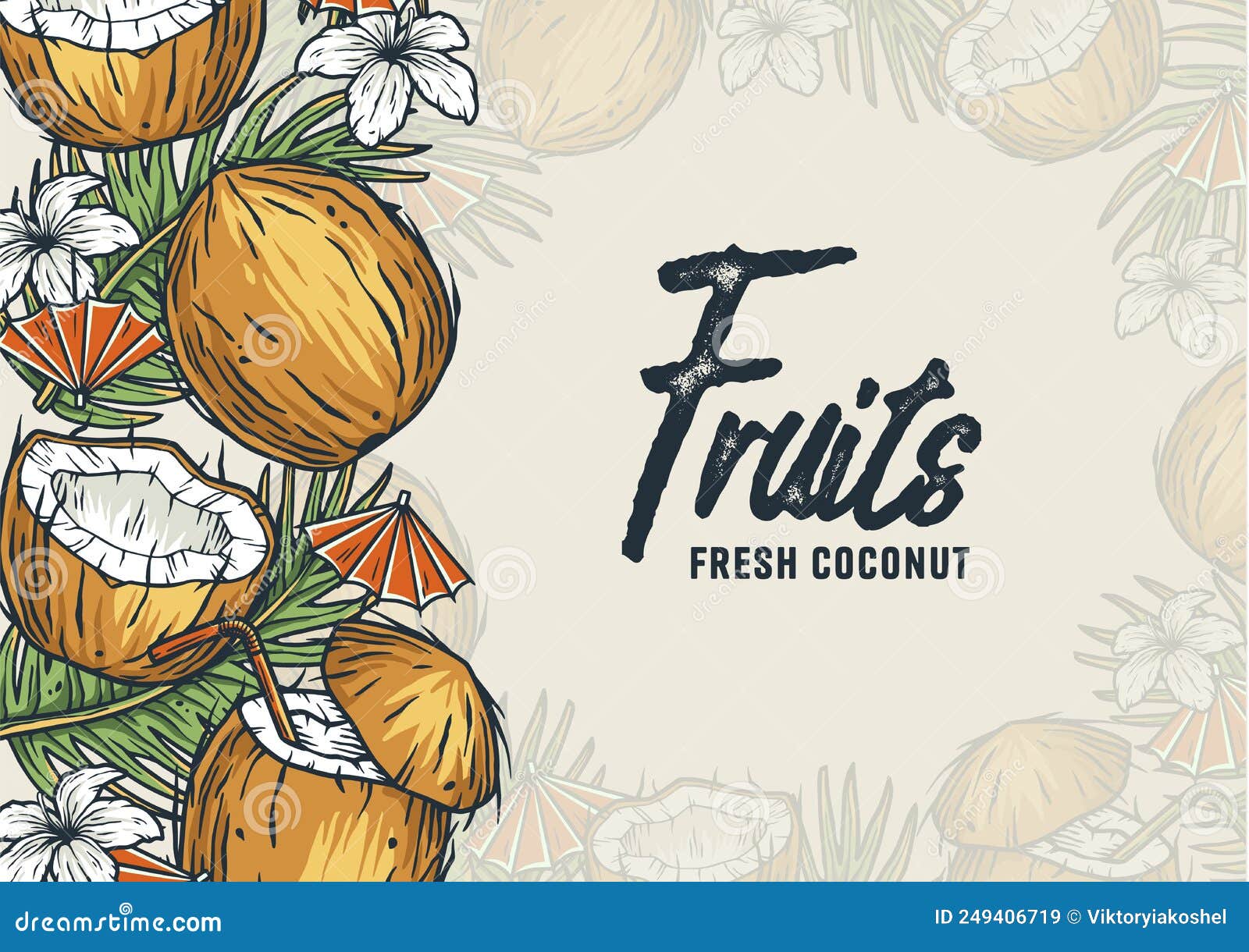 Coconuts Frame with Text. Summer Tropical Fruits Stock Vector ...