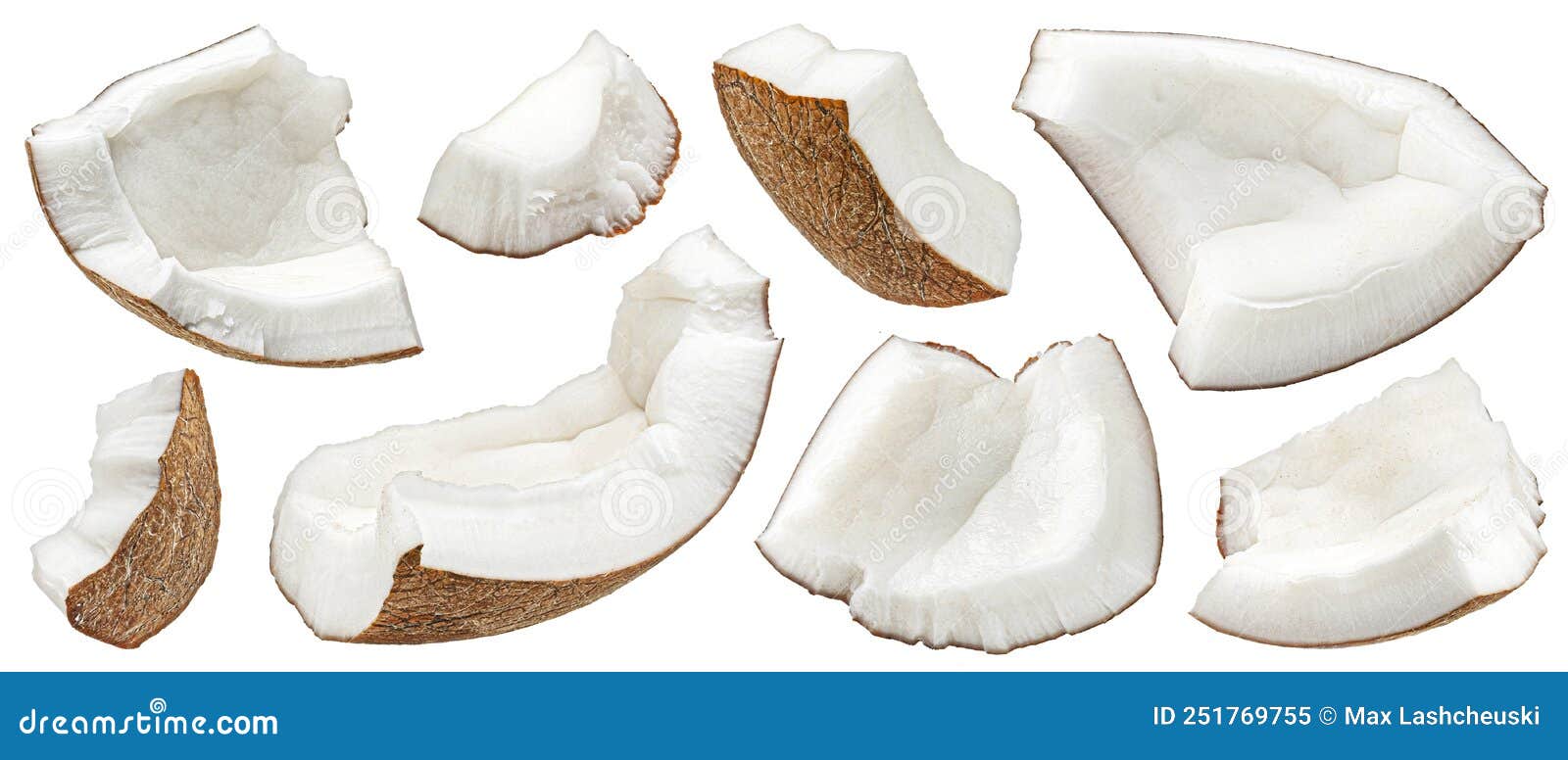 Coconuts Pieces Isolated on White Background, Full Depth of Field Stock ...
