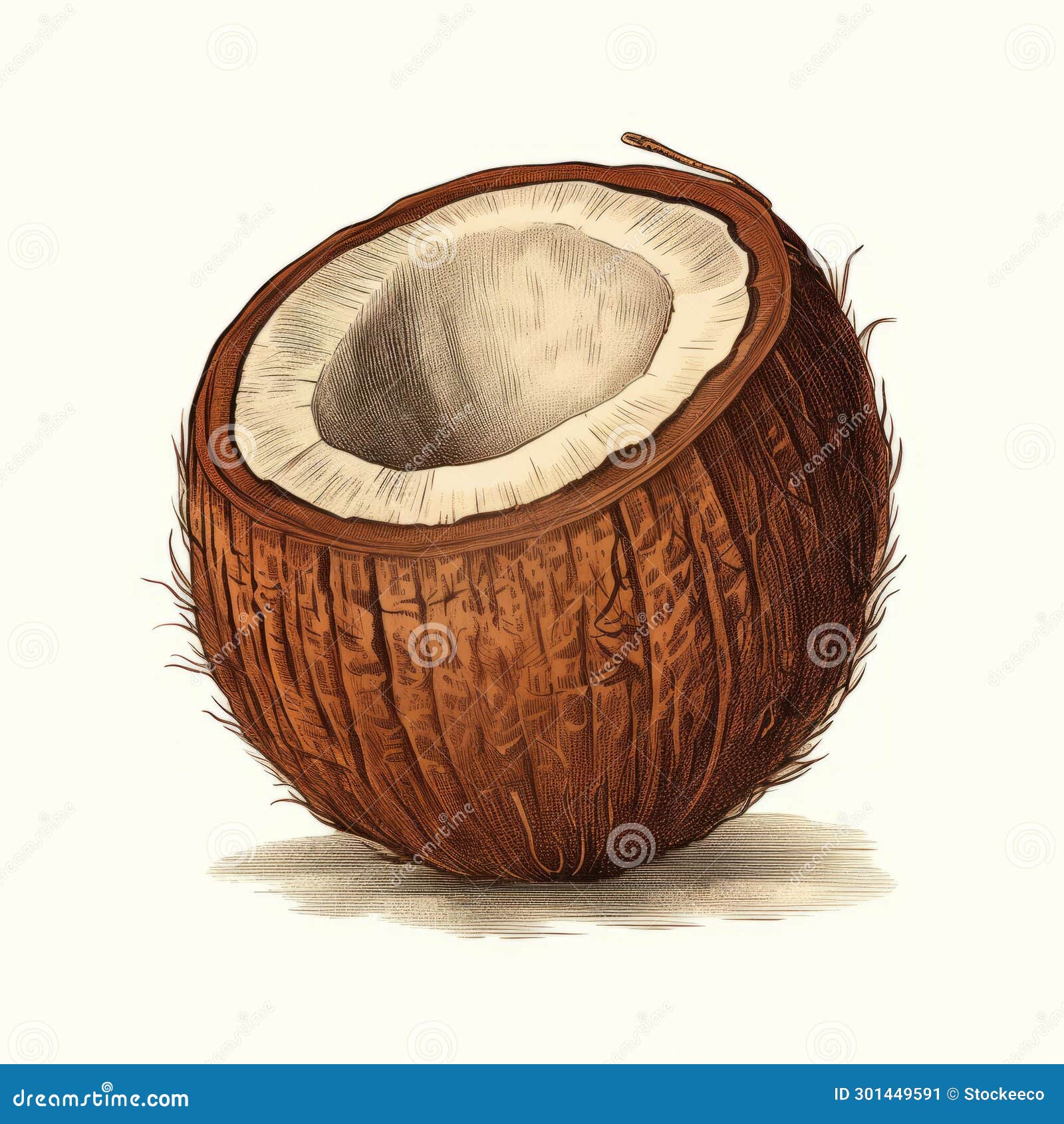 Exotic Retro Coconut Drawing with Natural Materials Stock Illustration ...