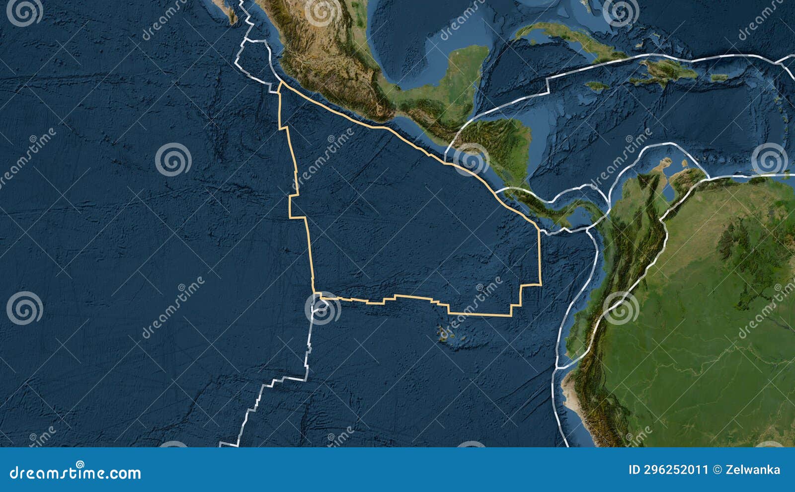 Cocos Plate Outlined. Fahey. Satellite Stock Illustration ...