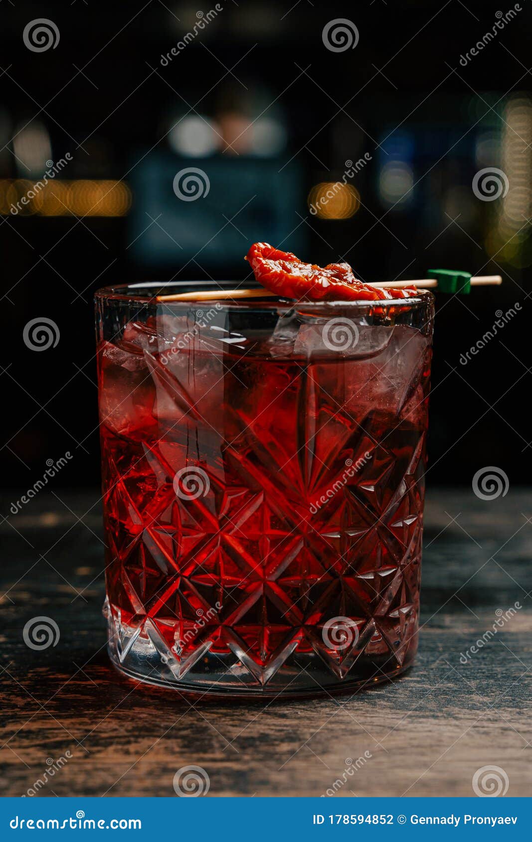 Coctail in the bar stock photo. Image of litter, bottle - 178594852