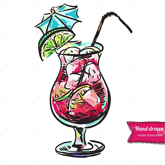 Coctail hand drawn vector stock vector. Illustration of alcohol - 35708358
