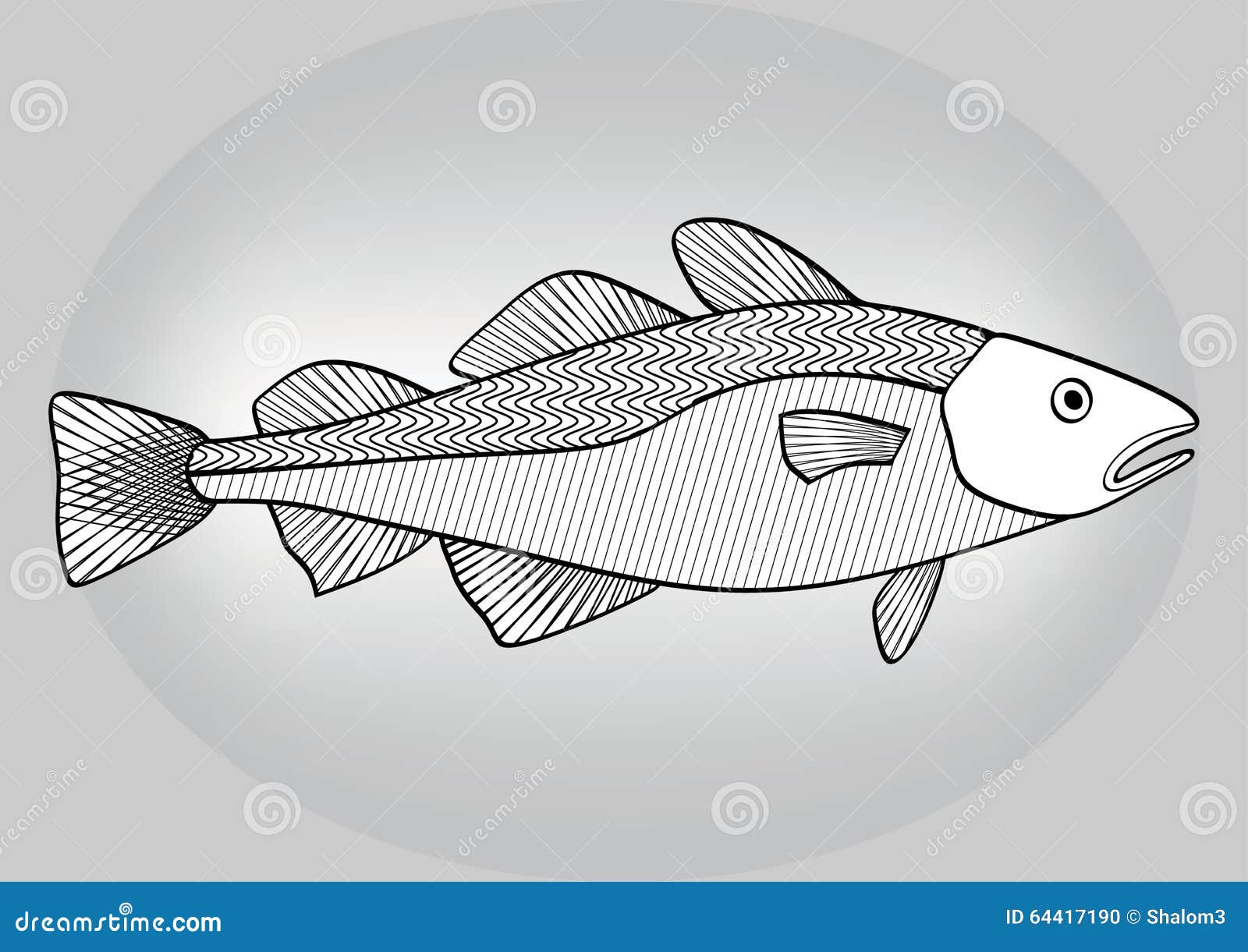Cod, Black And White Hatched Drawing A Gray Gradient Background Vector ...