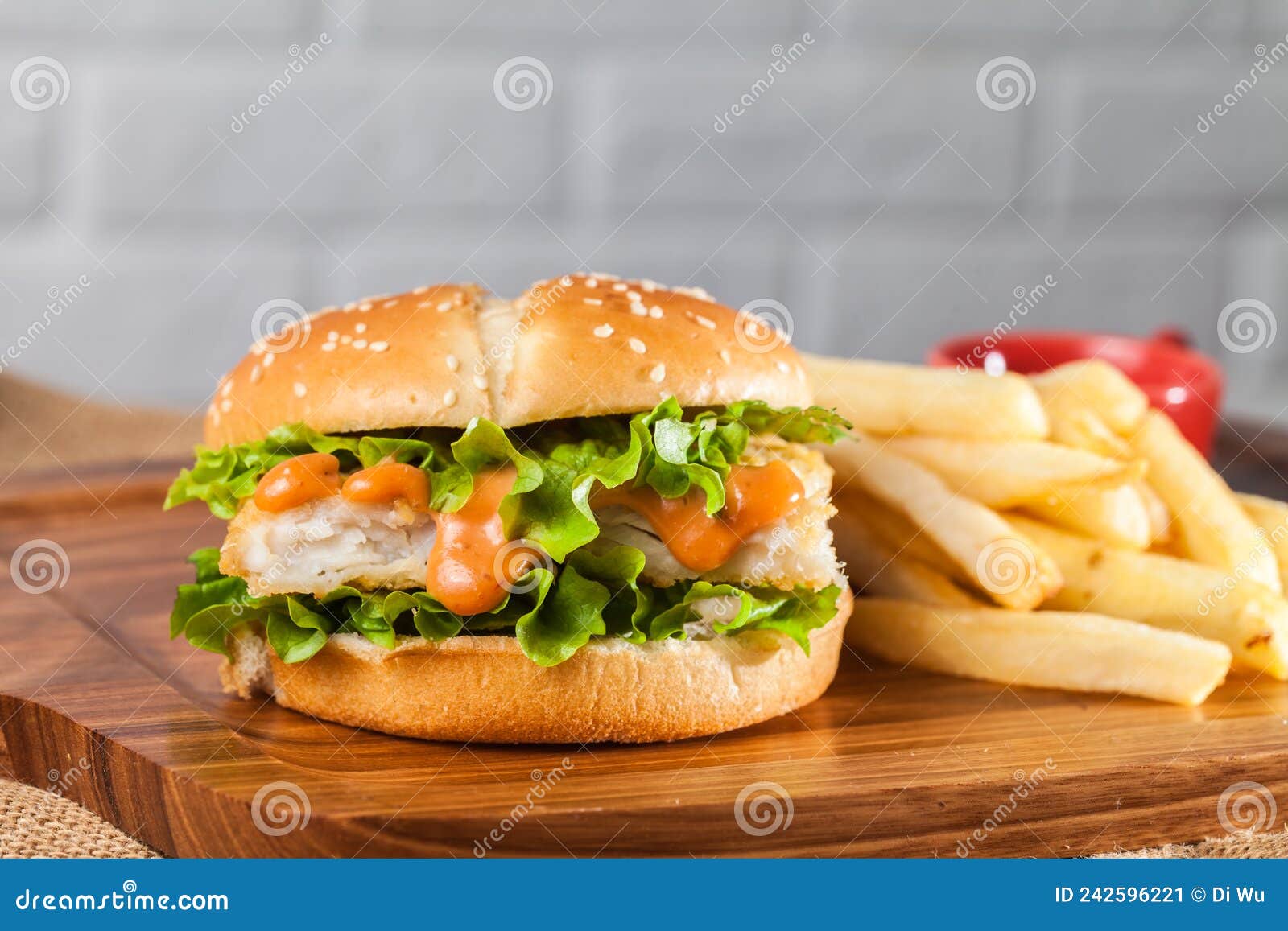Cod burger and fries stock image. Image of cool, pieces - 242596221