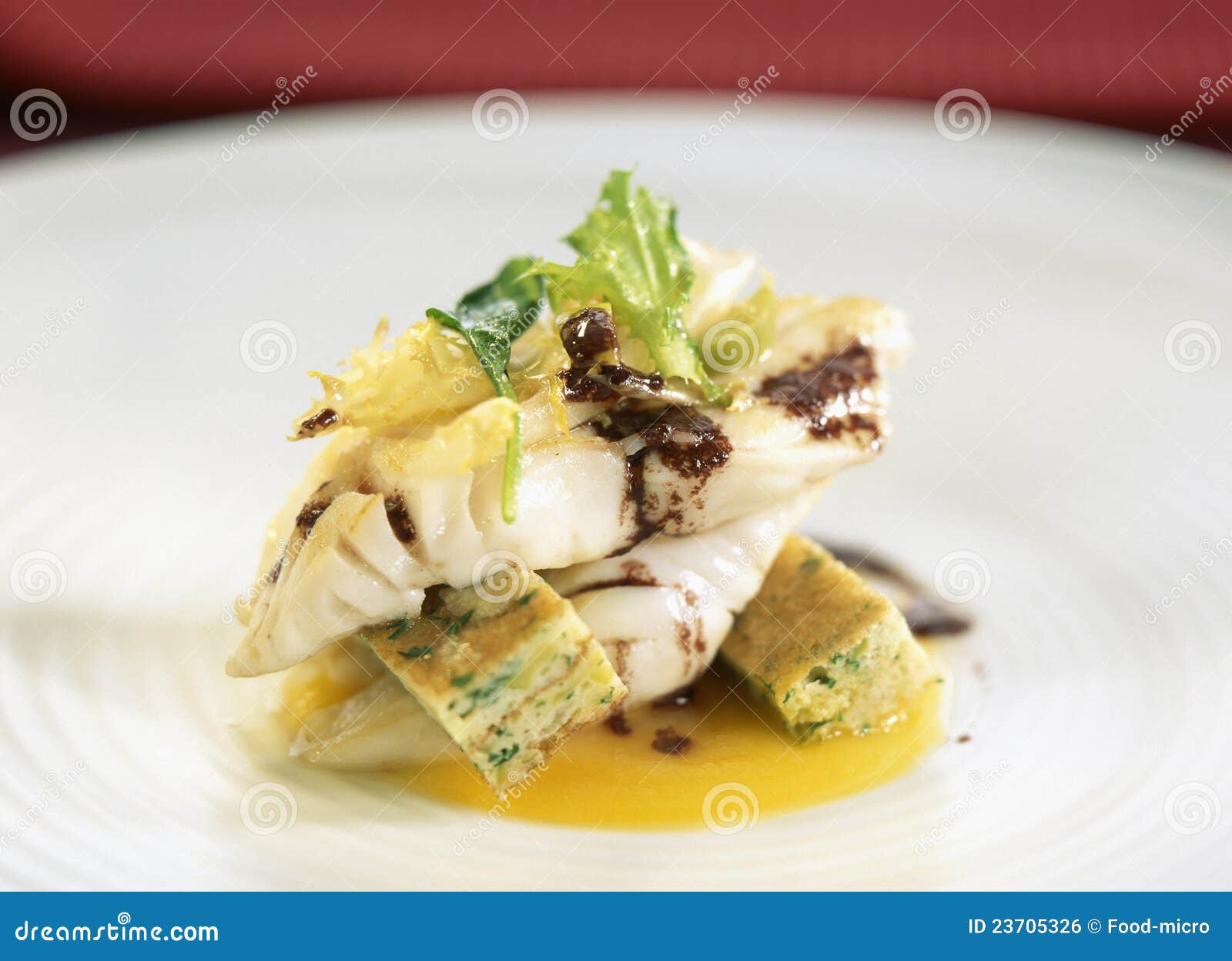 Cod with Carrot Puree and Green Olive Omelette Stock Photo - Image of ...