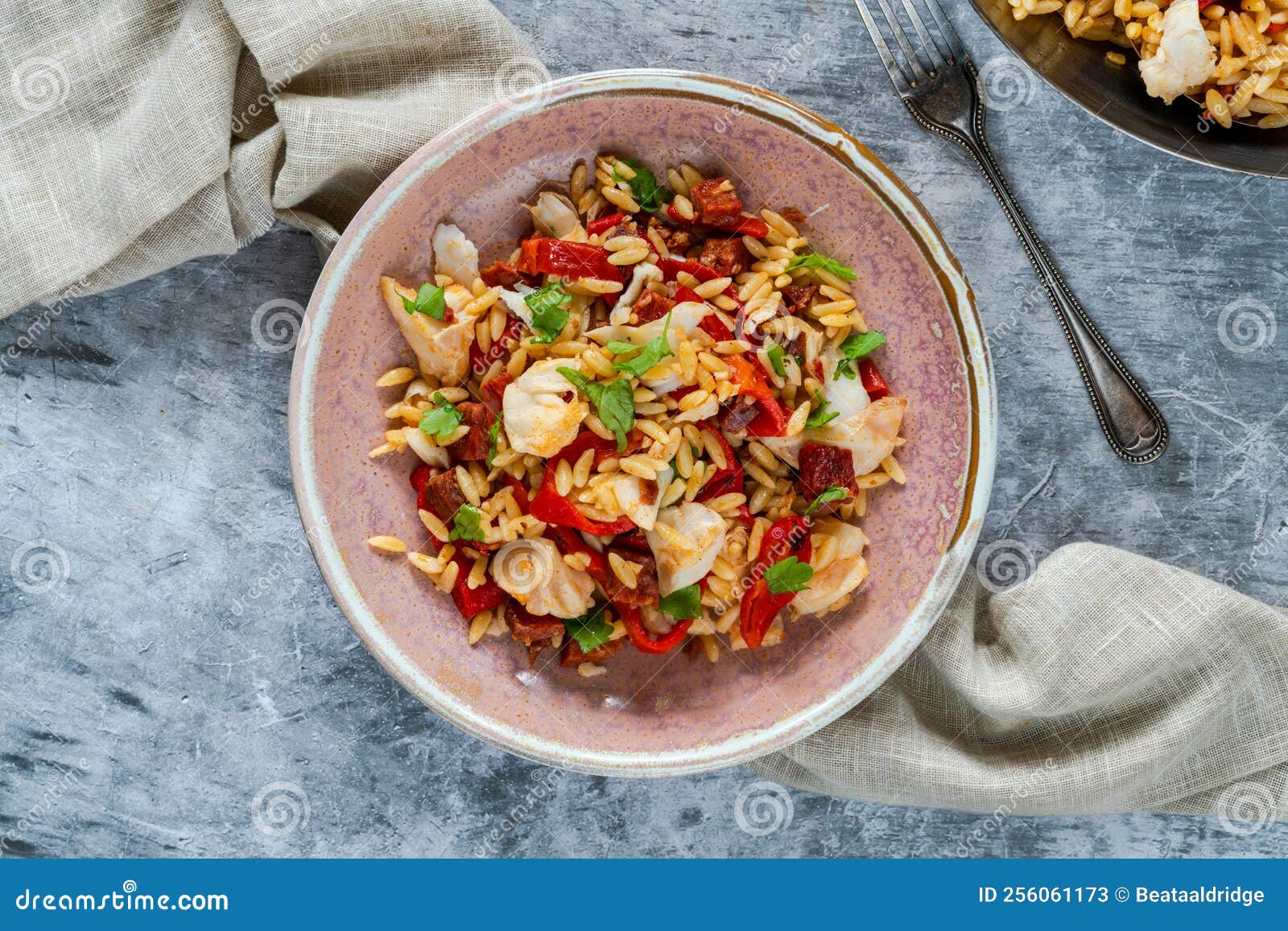Cod, Chorizo and Orzo Pasta Stock Image - Image of indoors, fried ...
