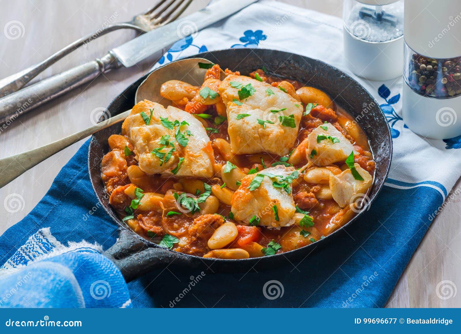 Cod and chorizo stew stock image. Image of fresh, diet - 99696677