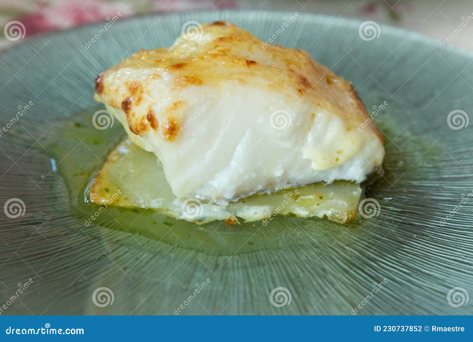 Cod Dish with Confit Potatoes Baked in a Glass Dish Stock Photo - Image ...