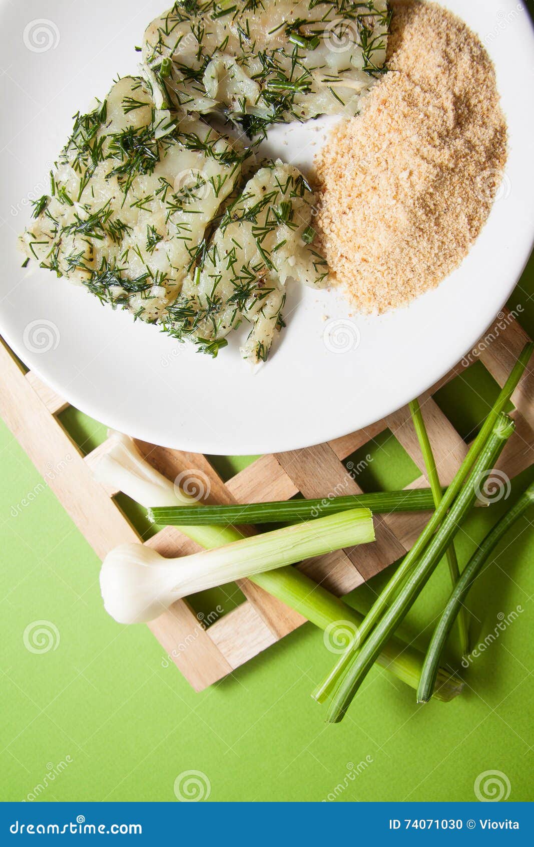 Cod fillet on plate stock photo. Image of delicious, green - 74071030