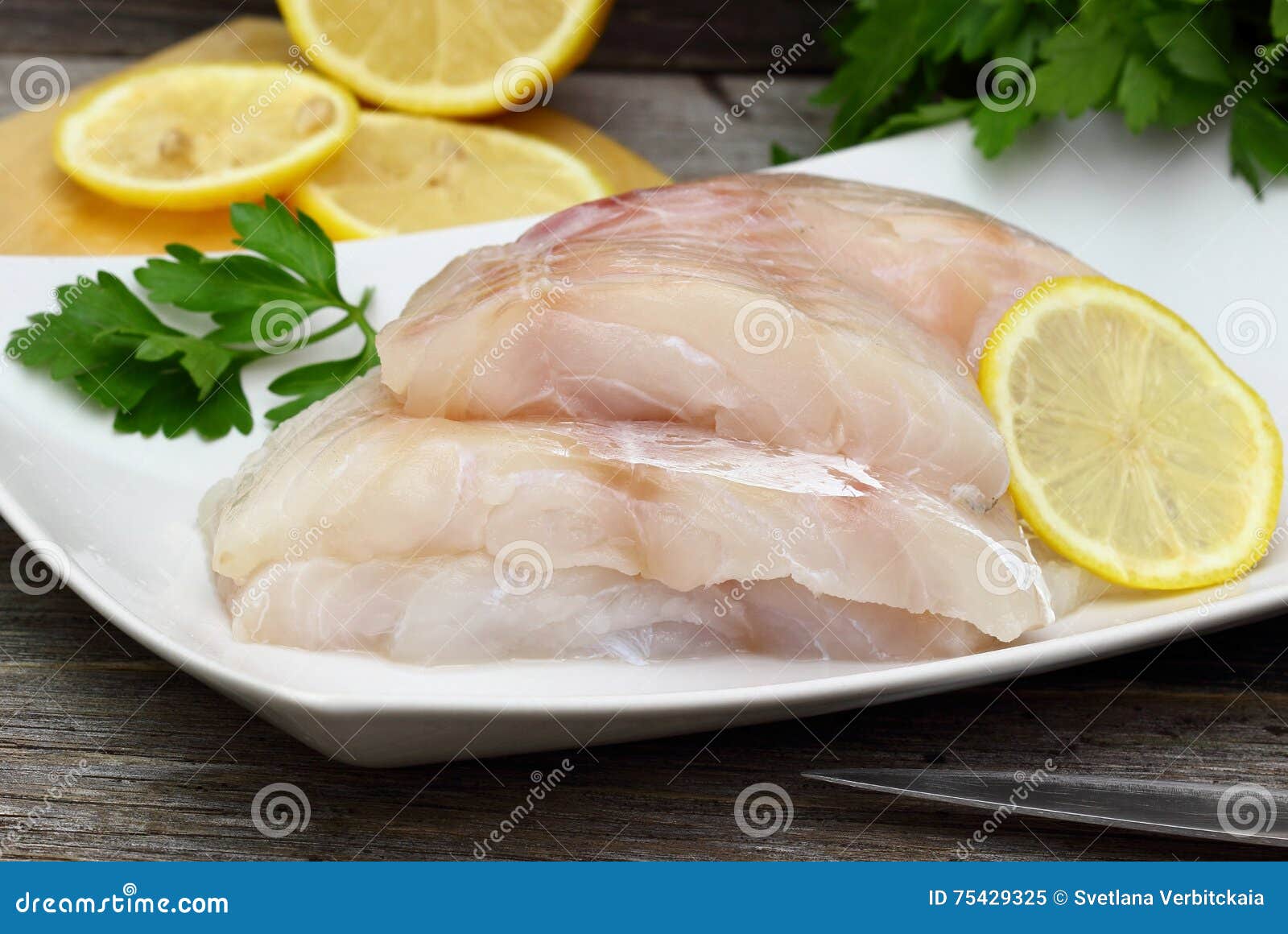 Cod Fillet. Raw stock image. Image of food, green, dinner - 75429325