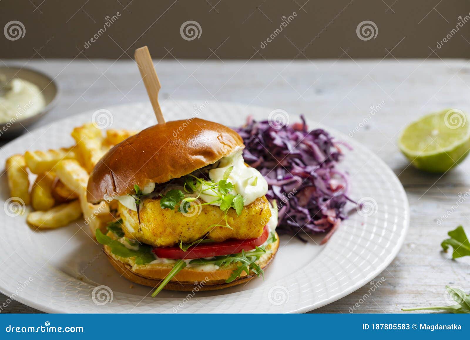 Cod fish burger stock image. Image of fillet, seafood - 187805583