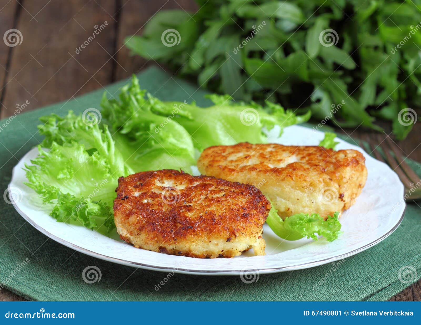 Cod Fish Cakes Served with a Salad. Stock Image - Image of salad ...