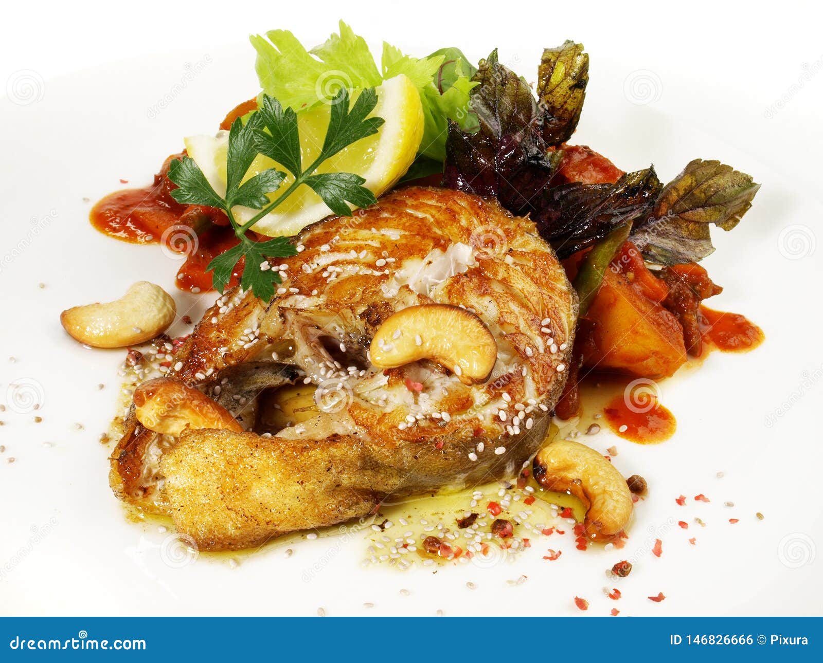 Cod Fish Chop on Tomato stock photo. Image of barbecue - 146826666