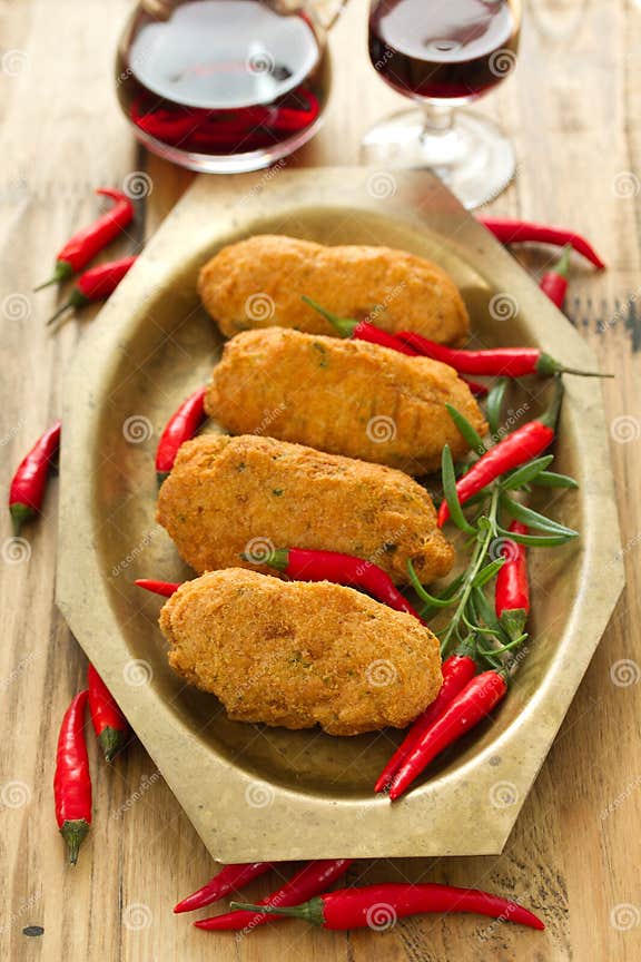 Cod Fish Croquettes with Pepper on Dish Stock Image - Image of ...