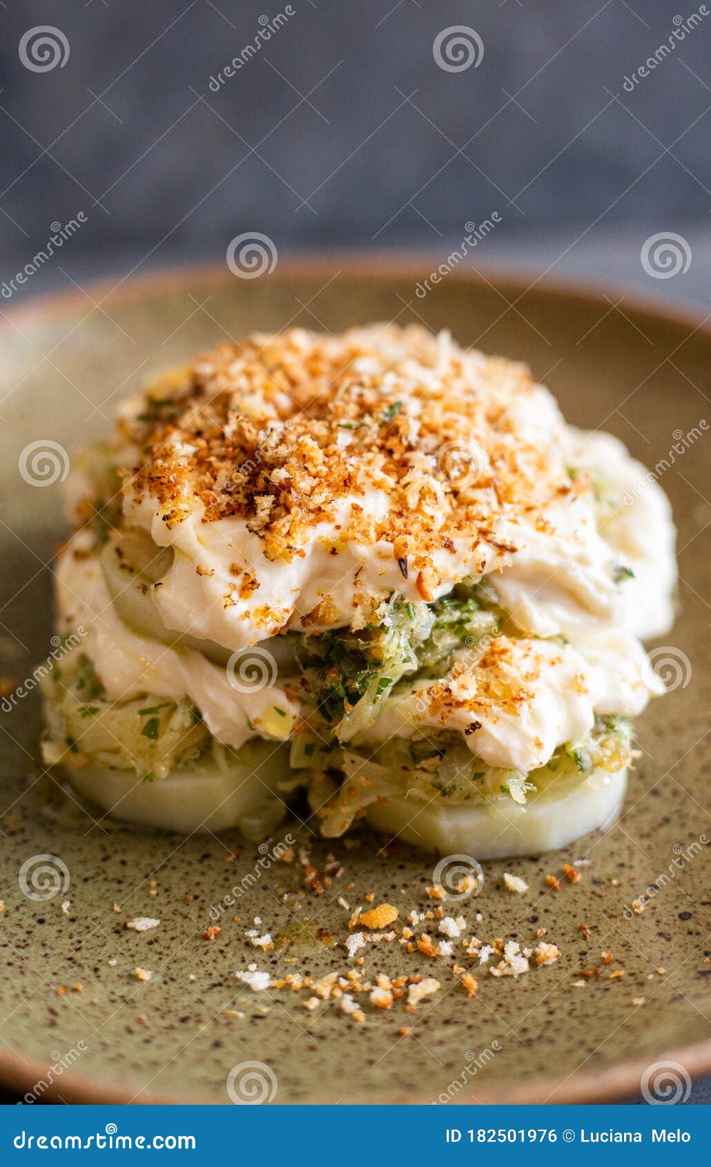 Cod Fish Dish with Cream and Potato Stock Photo - Image of food ...