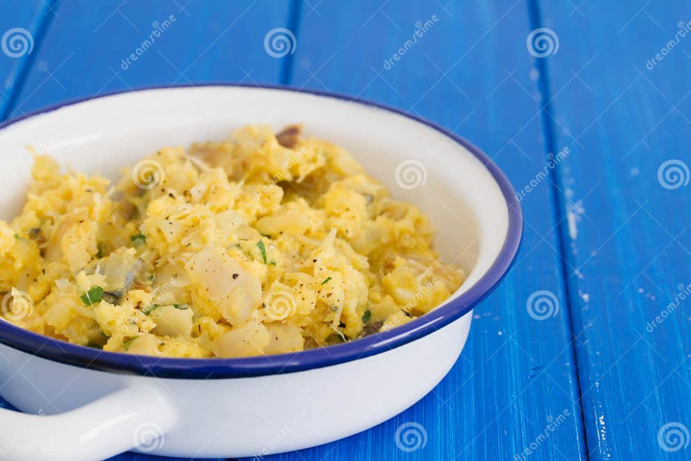 Cod Fish with Egg and Herbs on Dish Stock Photo - Image of healthy ...