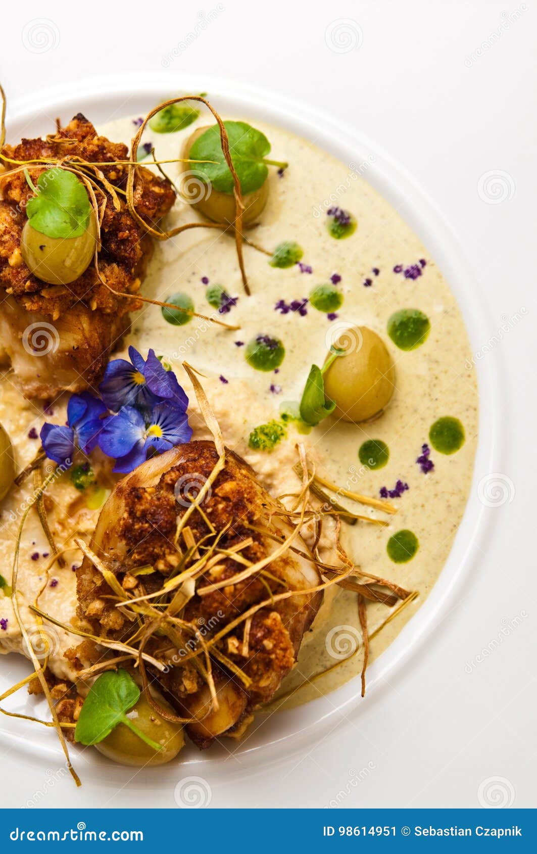 Cod Fish Elegant Dish with Grapes Stock Image - Image of chef, culinary ...