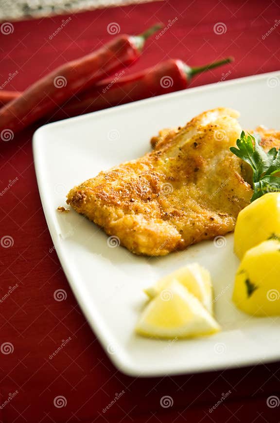 Cod Fish Fillet with Potatoes Stock Photo - Image of fried, still: 55631358