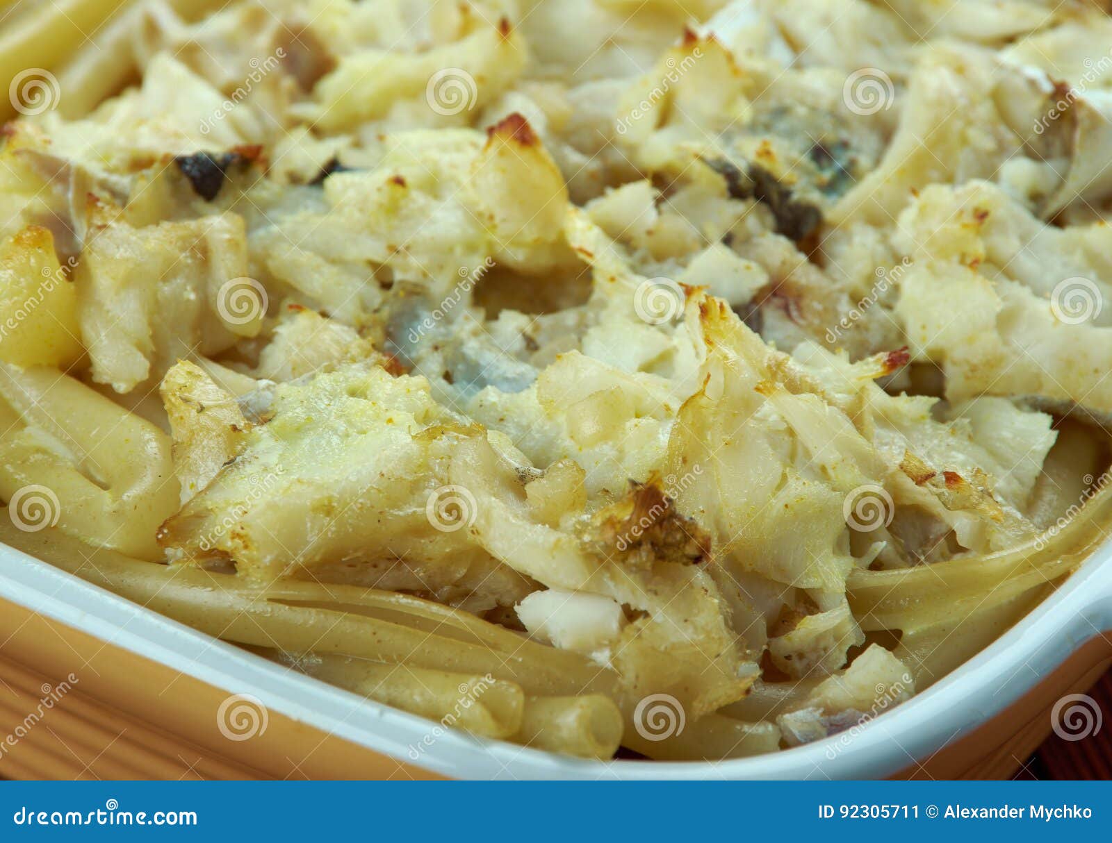 Cod Fish and Macaroni Casserole Stock Image - Image of florentine ...
