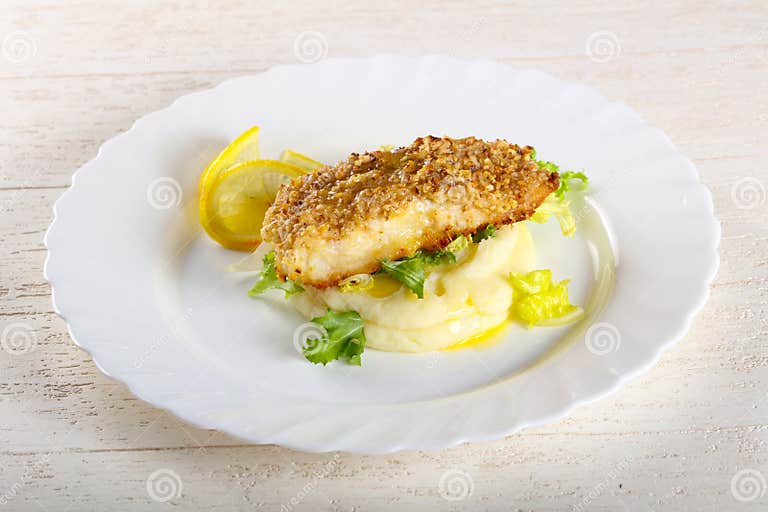 Cod Fish with Mashed Potato Stock Photo - Image of potatoes, food ...