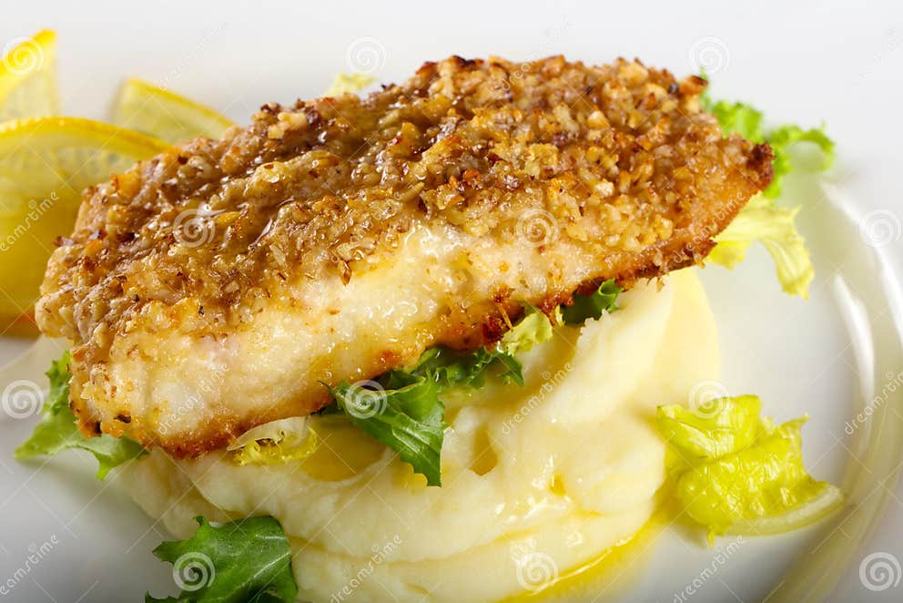 Cod Fish with Mashed Potato Stock Photo - Image of meal, fresh: 120836406