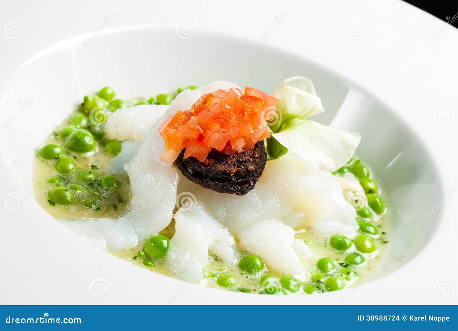 Cod fish with peas. stock photo. Image of chef, delicious - 38988724
