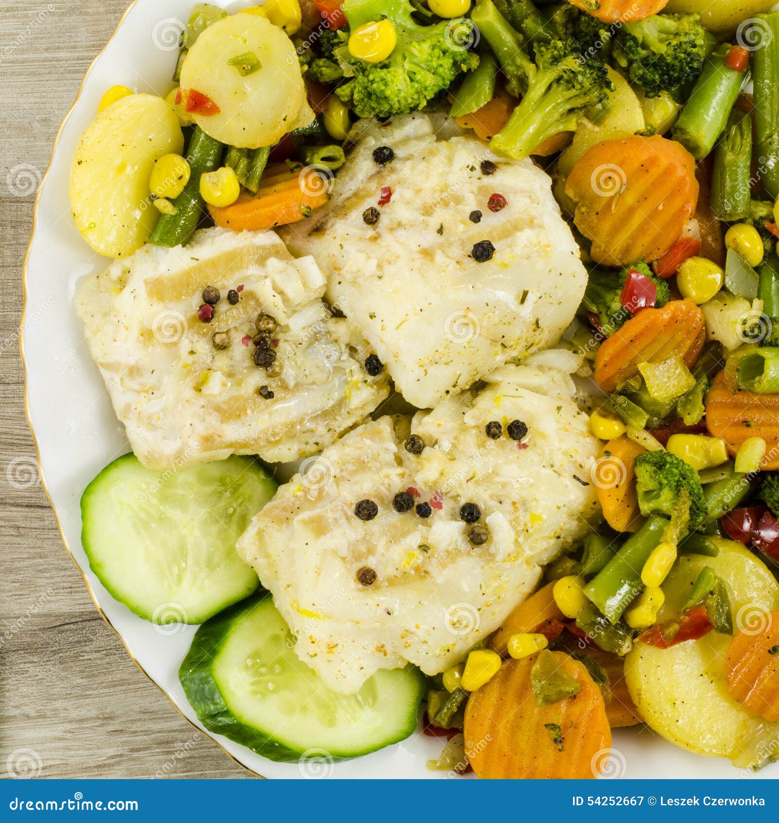 Cod Fish on Plate with Vegetables Stock Image - Image of cuisine, color ...