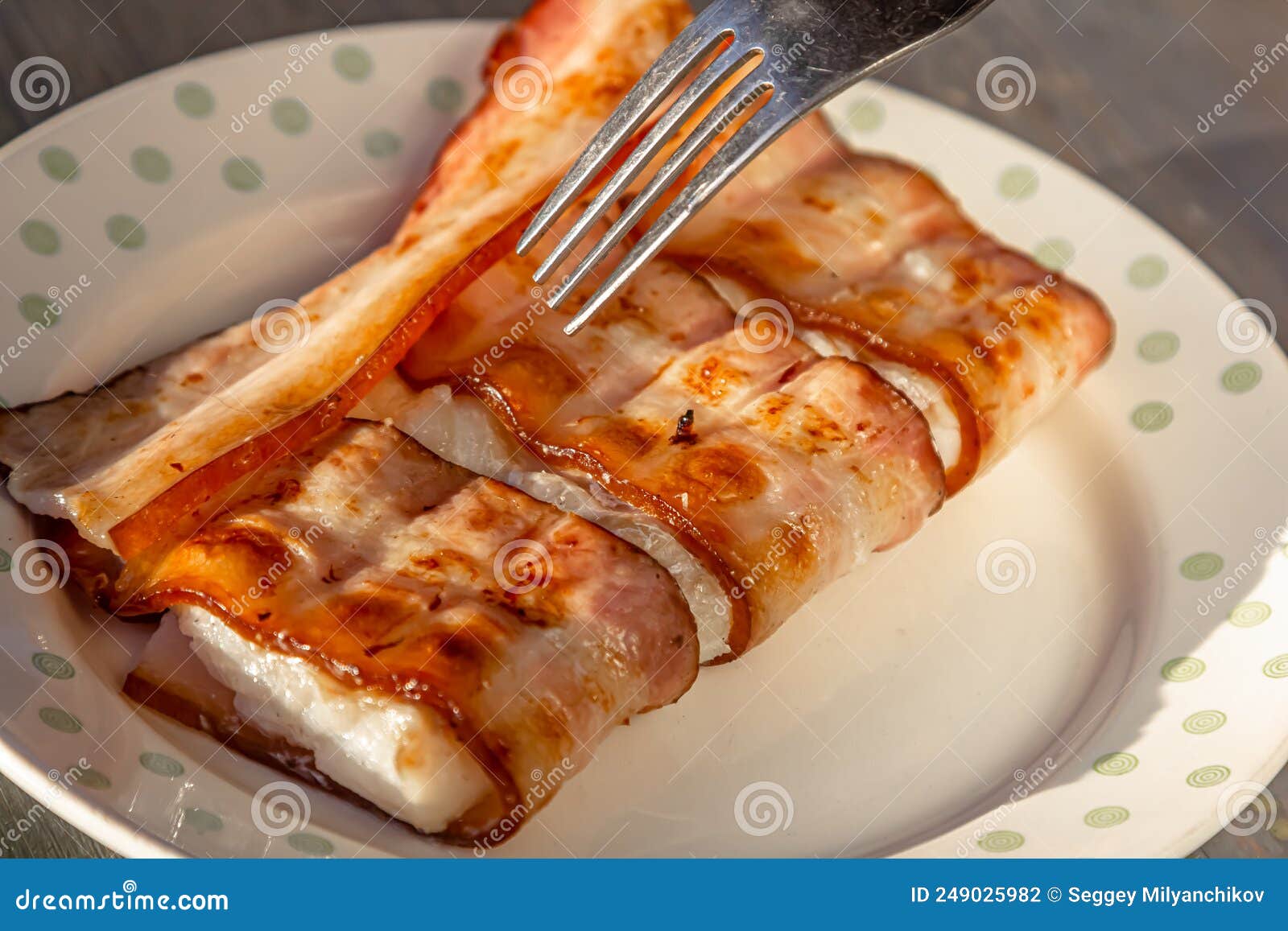 Cod fish wrapped in bacon stock photo. Image of closeup - 249025982