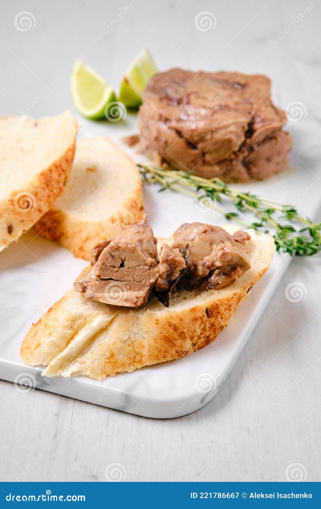 Cod Liver on Toast on Marble Serving Plate Stock Image - Image of ...