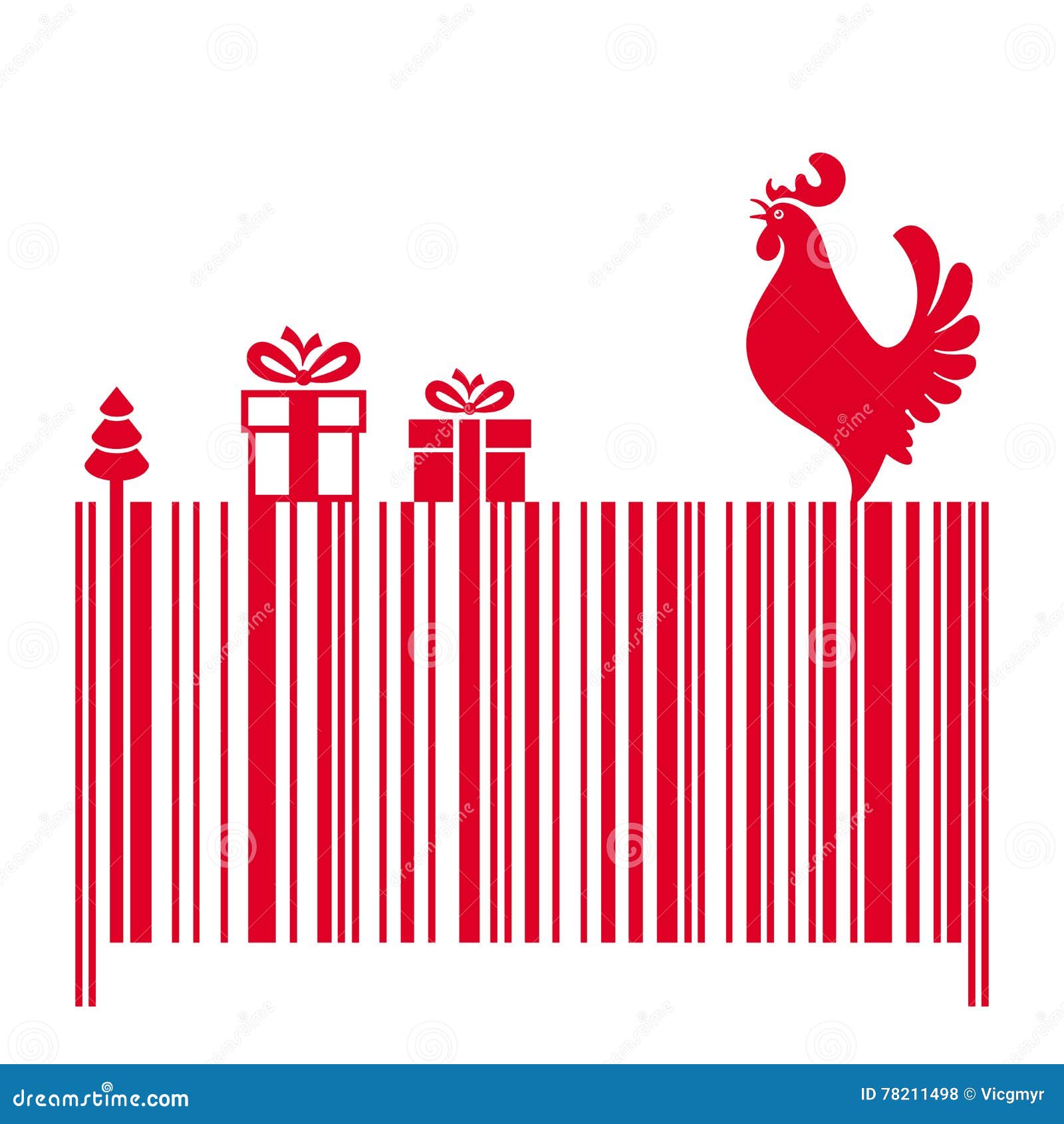 Code Barres Avec Un Coq Rouge Et Des Cadeaux Illustration de Vecteur ...