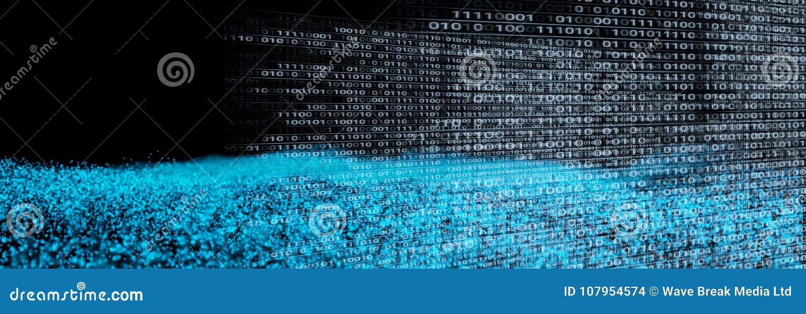 Code Binary Interface and Blue Particles Background Stock Illustration ...